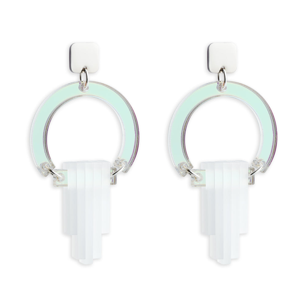 Art Deco Chandelier Earrings - Iridescent and White Frost – Toolally