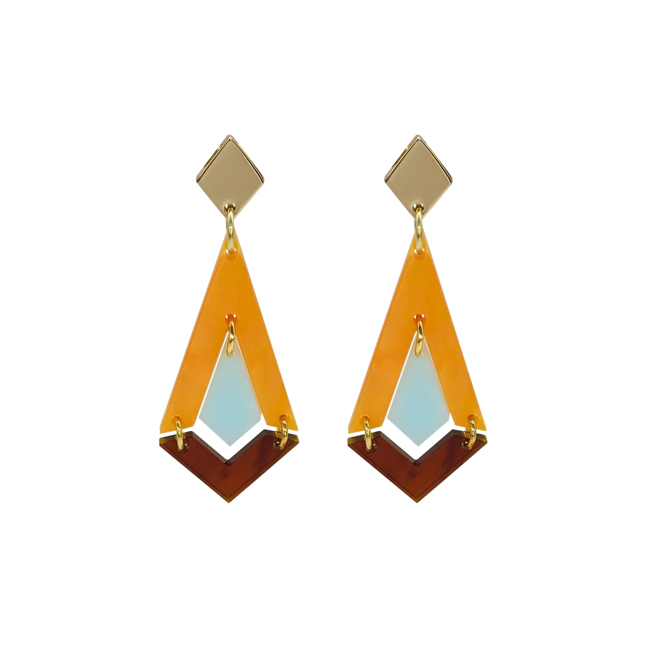 Art Deco Diamond Drop Earrings - Orange Pearl, Light Blue & Tortoisesh ...