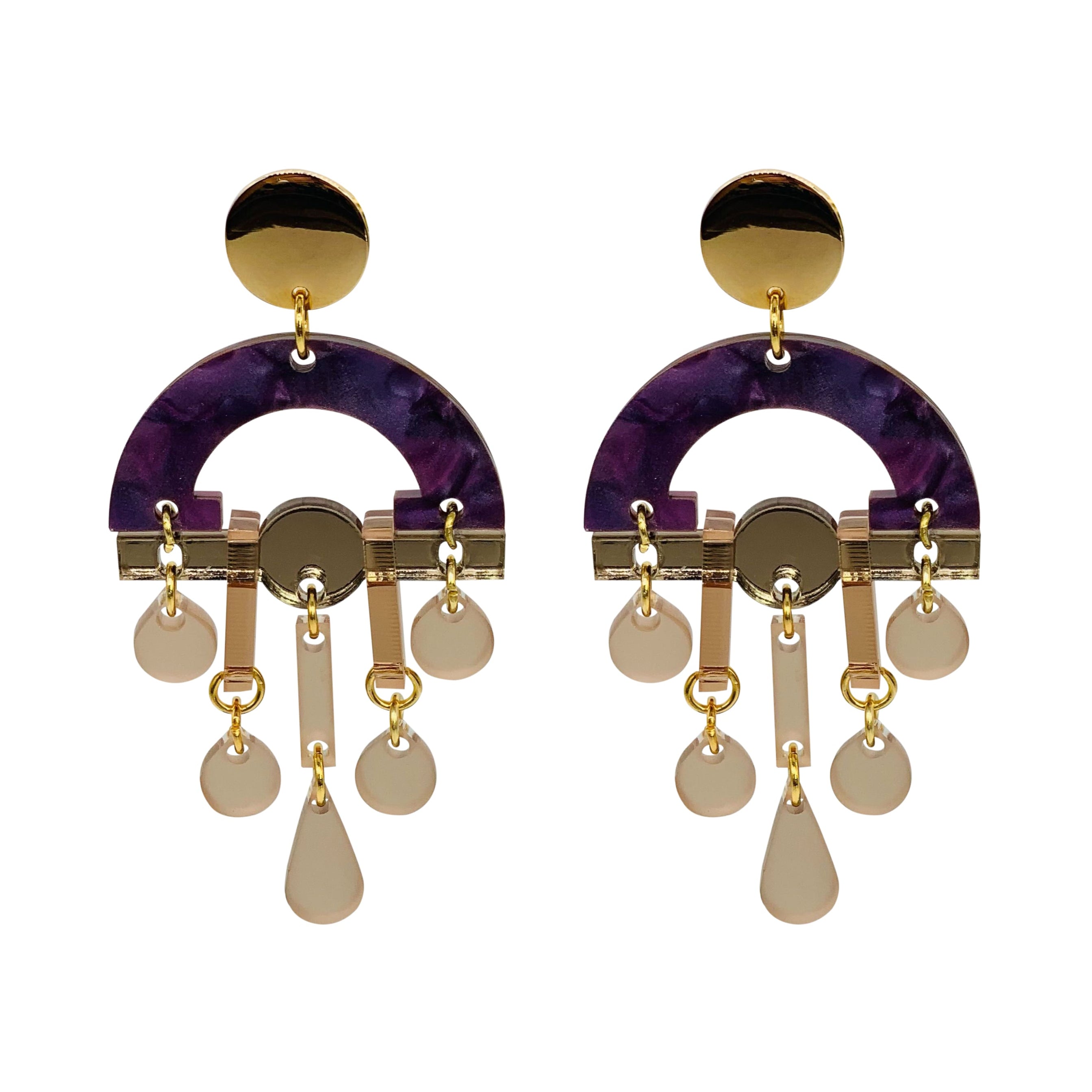 Fan Chandelier Earrings - Amethyst Pearl & Champagne – Toolally