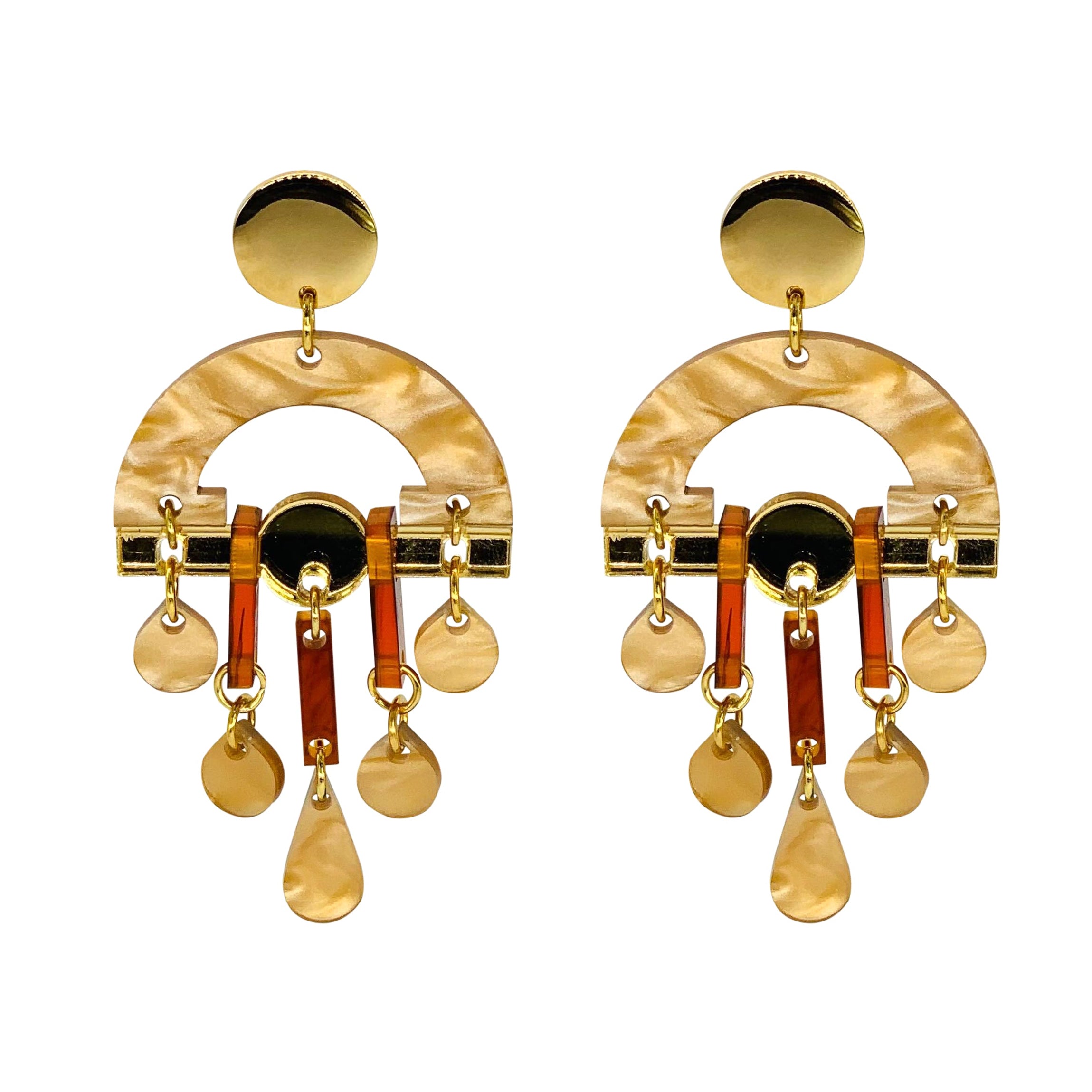 Fan Chandelier Earrings - Caramel Swirl & Tortoiseshell Gold – Toolally