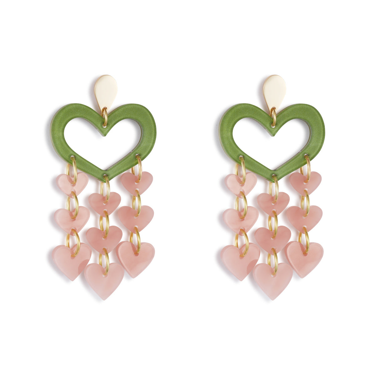 Heart Chandelier Earrings - Jade & Pink – Toolally