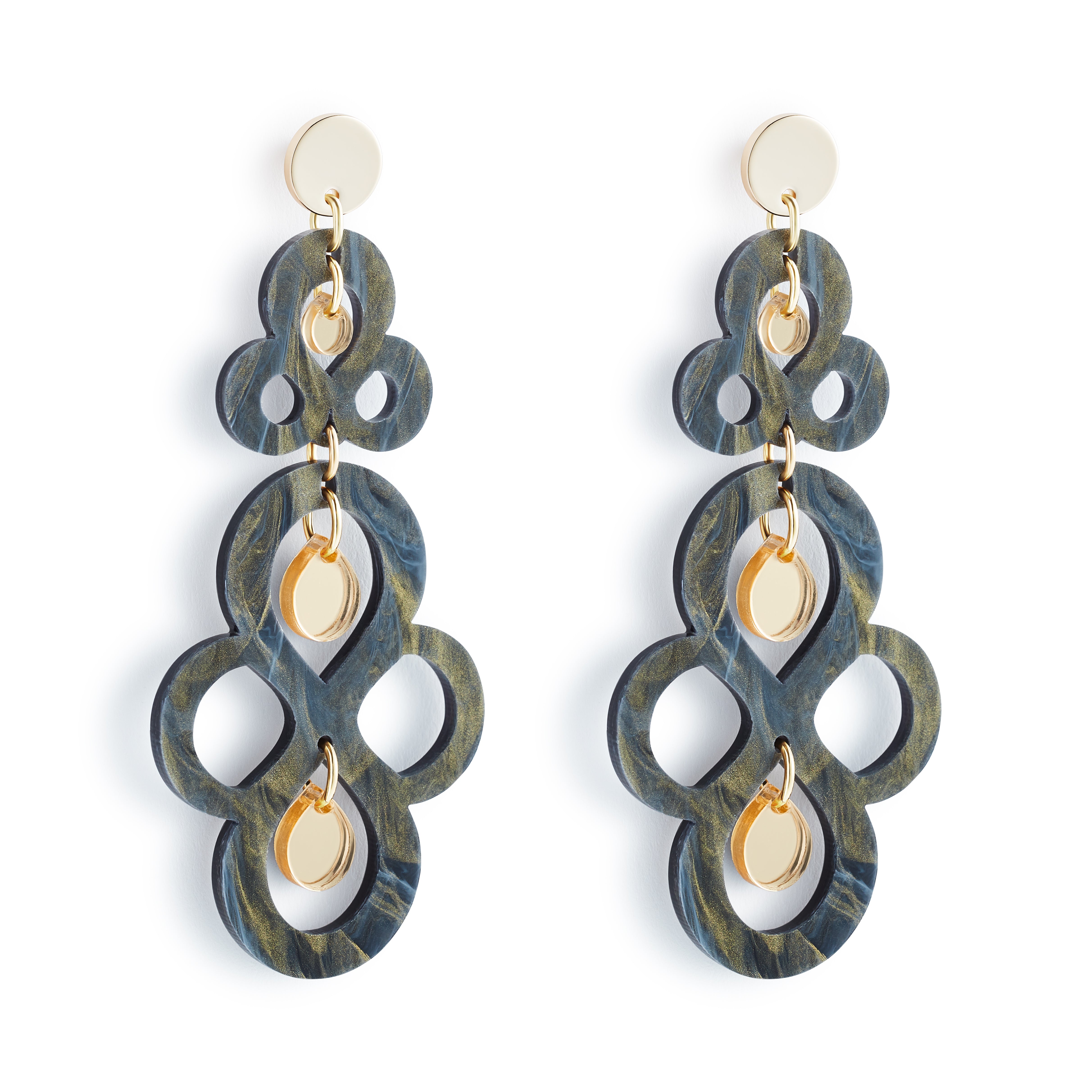 Batik Earrings - Black Swirl & Gold Mirror – Toolally