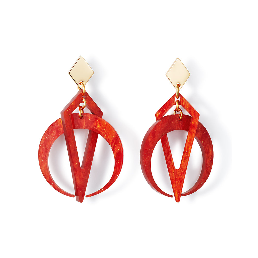 Petite Art Deco Crescent Hoop Earrings - Sienna Red Acrylic – Toolally