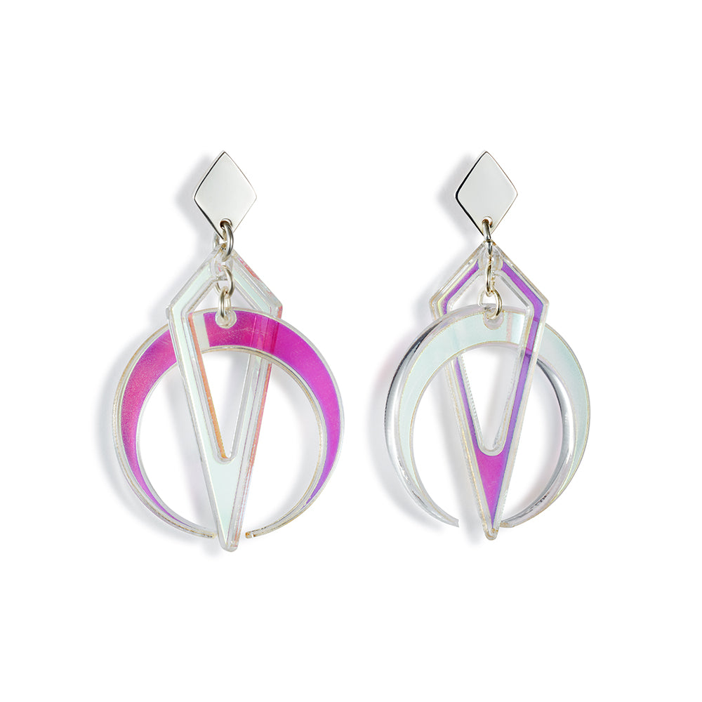 Petite Crescent Hoop Art Deco Earrings in Iridescent Acrylic – Toolally