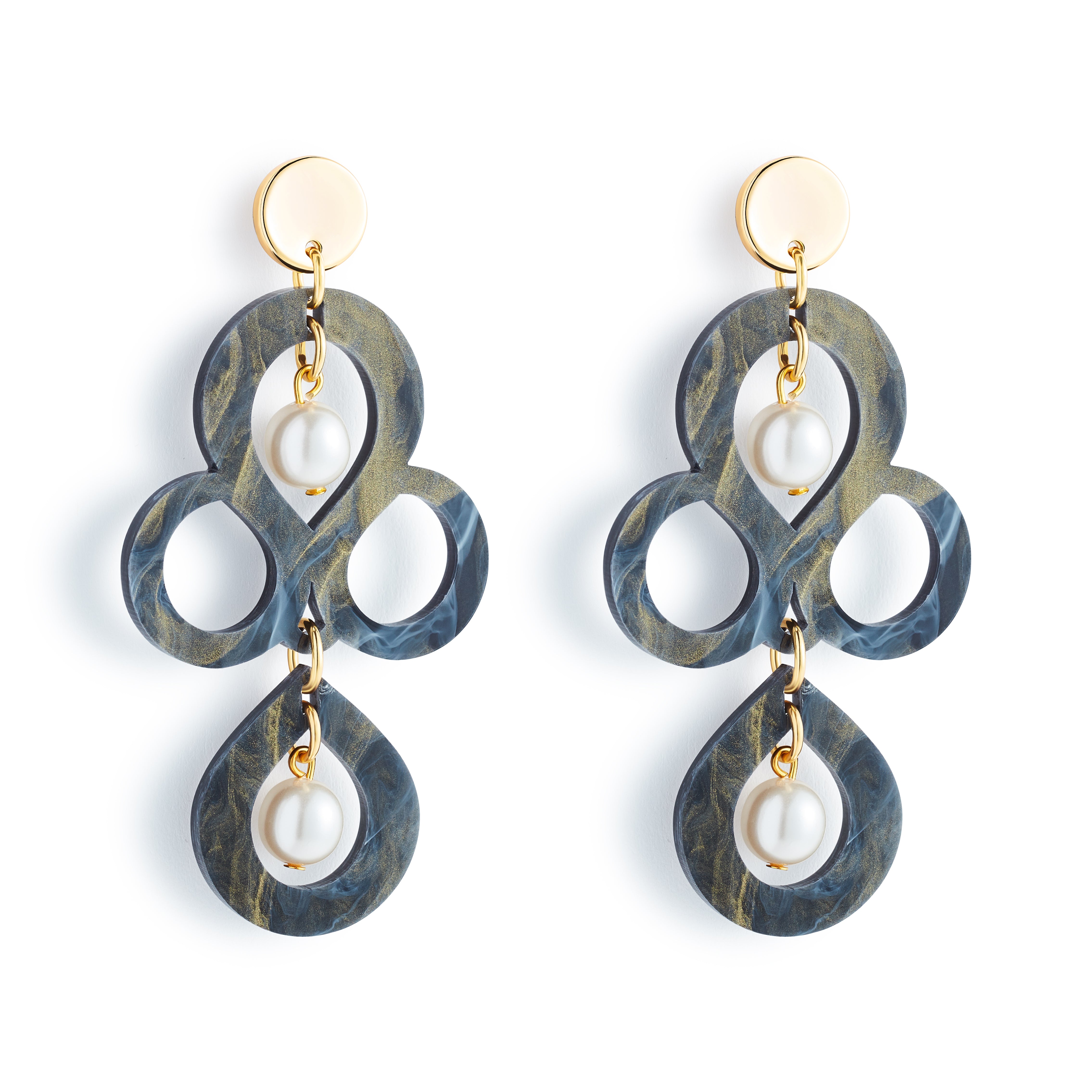 Petite Batik Earrings - Black Swirl & Pearl – Toolally