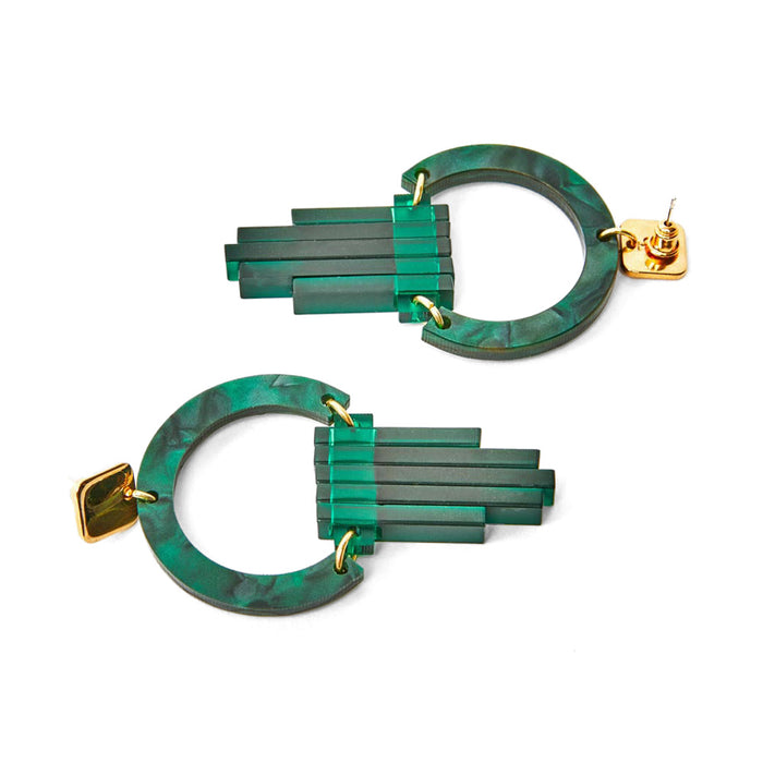 Art Deco Acrylic Chandelier Earrings in Emerald Pearl – Toolally