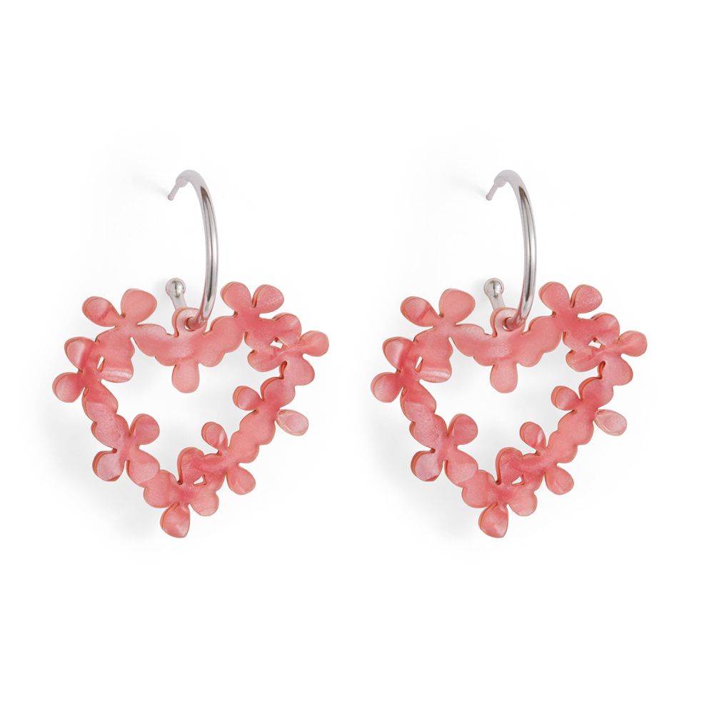 Mini Hearts in Flowers Acrylic Earrings - Pink Pearl & Silver – Toolally