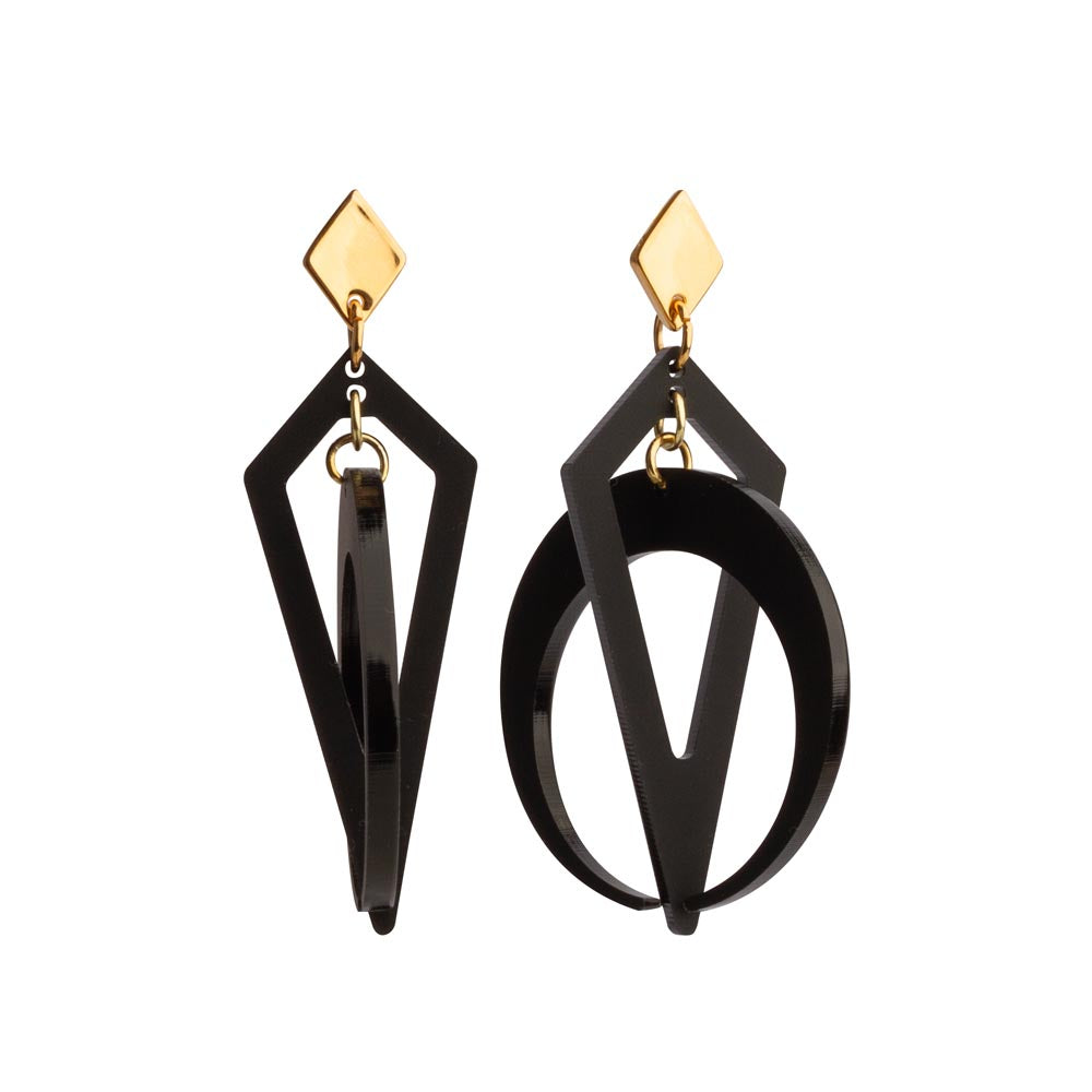 Crescent Hoop Art Deco Earrings in Black Acrylic & Gold – Toolally